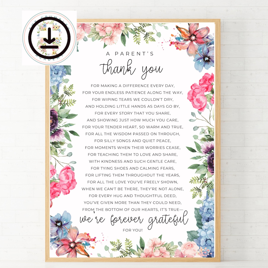 Parent Thank You Art Print, Teacher Appreciation Gift (digital Download ...