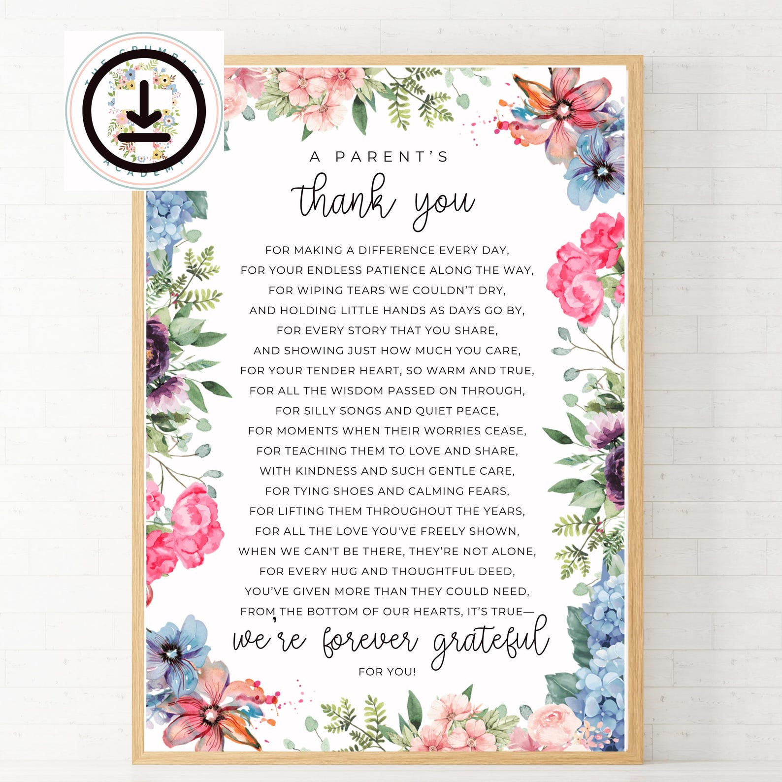 Parent Thank You Art Print, Teacher Appreciation Gift (digital Download ...