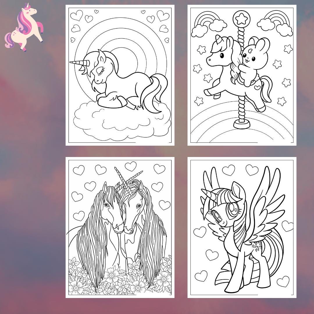 92 Pages-printable Unicorn Coloring Book for Kids-magical Unicorns-cute ...