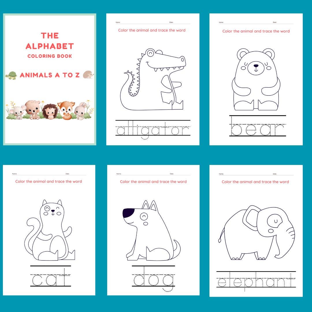 54 Pages-alphabet Coloring Book ABC Coloring-printable Alphabet Book ...