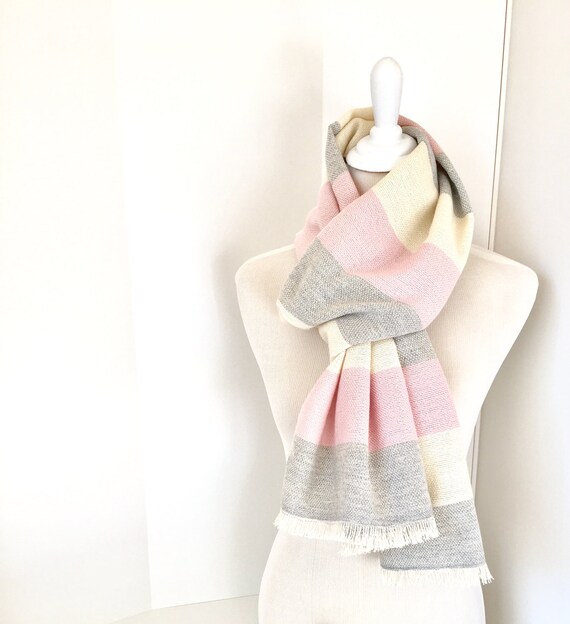 Cashmere Scarf 20 x 80 with Merino Pink Gray White | Etsy Cashmere Scarf 20 x 80 with Merino Pink Gray White | Etsy