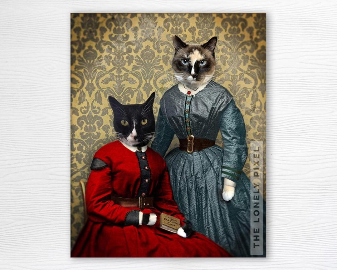 Victorian Cat Photo Print Old Timey Pet Portrait Girl Cats - Etsy