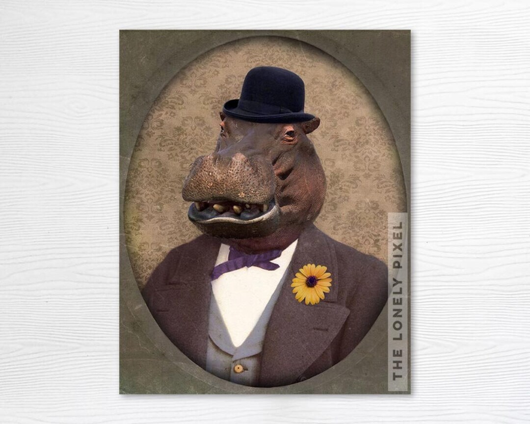 Hippo Art Photo Print - Hippopotamus - Dressed up Animals Art Wall ...
