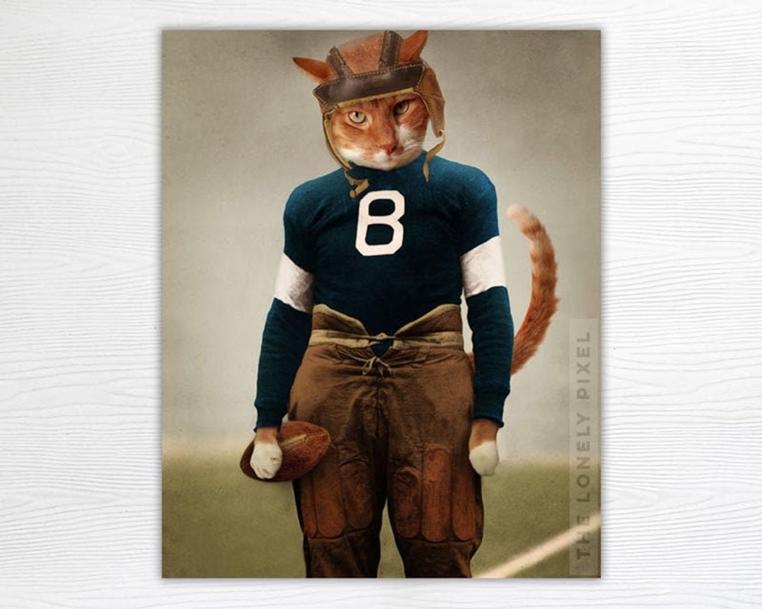 Football Cat Photo Print - Vintage Sports Art - Orange Ginger Cat ...