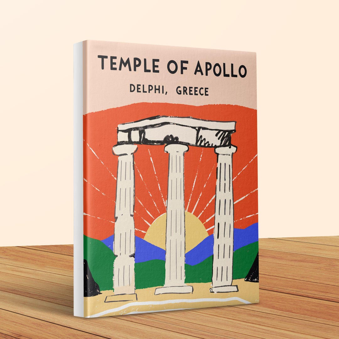 Temple of Apollo Wall Art Decor Vintage Travel Poster Print Canvas ...