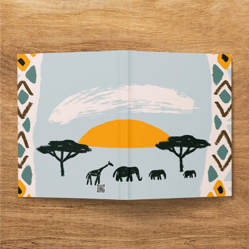 African Safari Notebook, Elephants and Tree Journal, Tribal Pattern ...