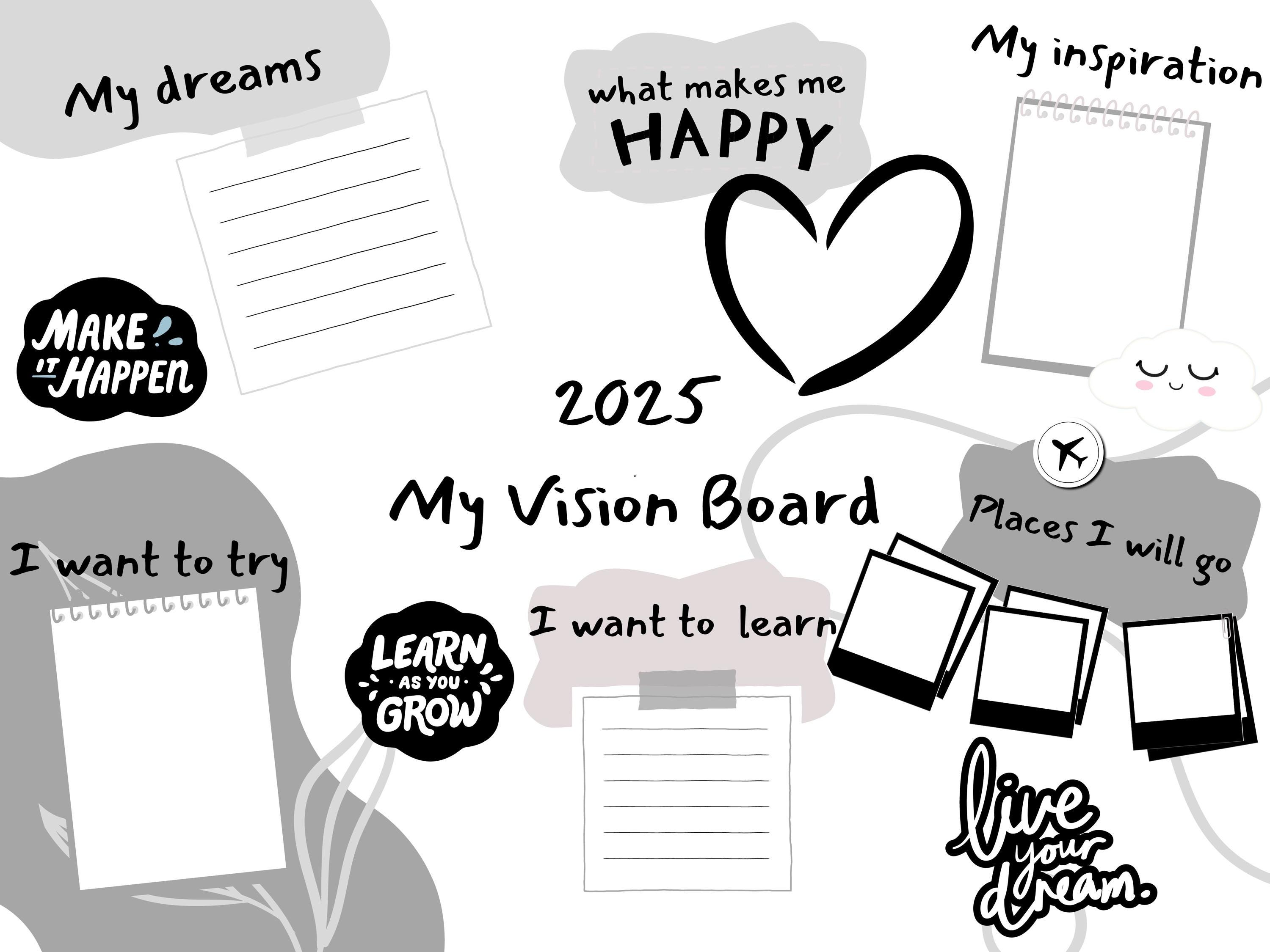 Printable Vision Board for Teens and Students Black&white - Etsy