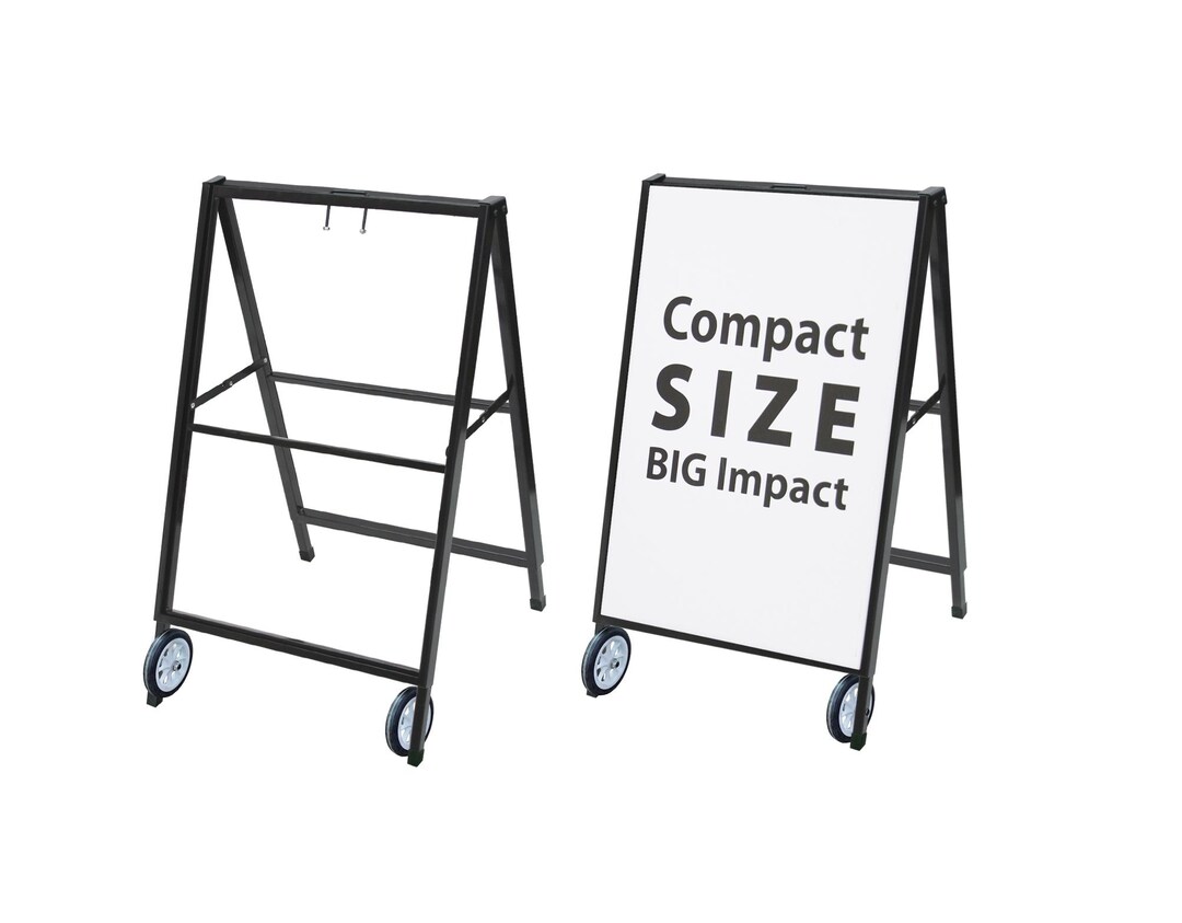 Black Double Sided Metal A-frame Sign With Wheels – Portable Sidewalk ...