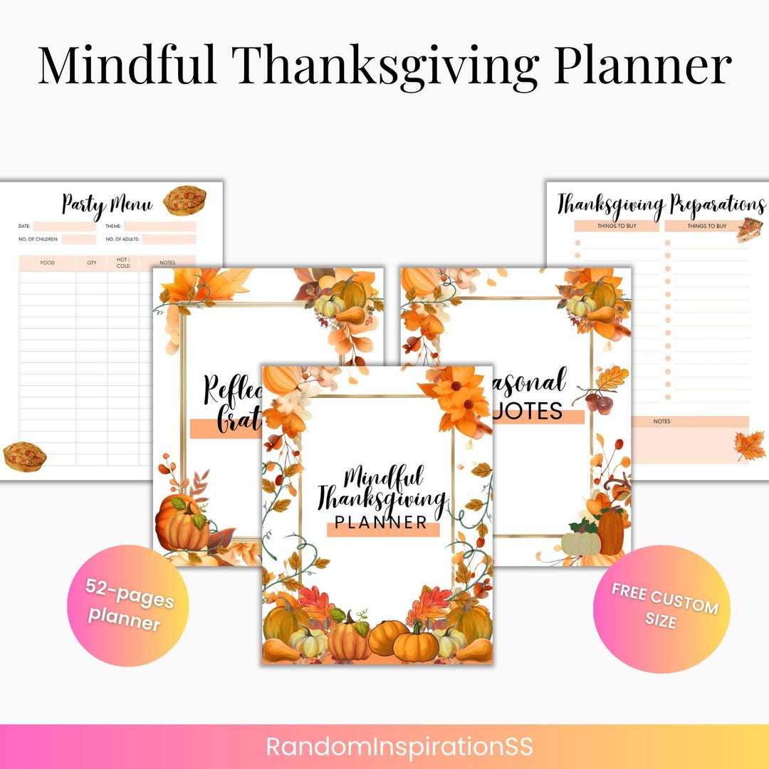 All-in-one Thanksgiving Mindful Planner, Bookmarks, Greeting Cards ...