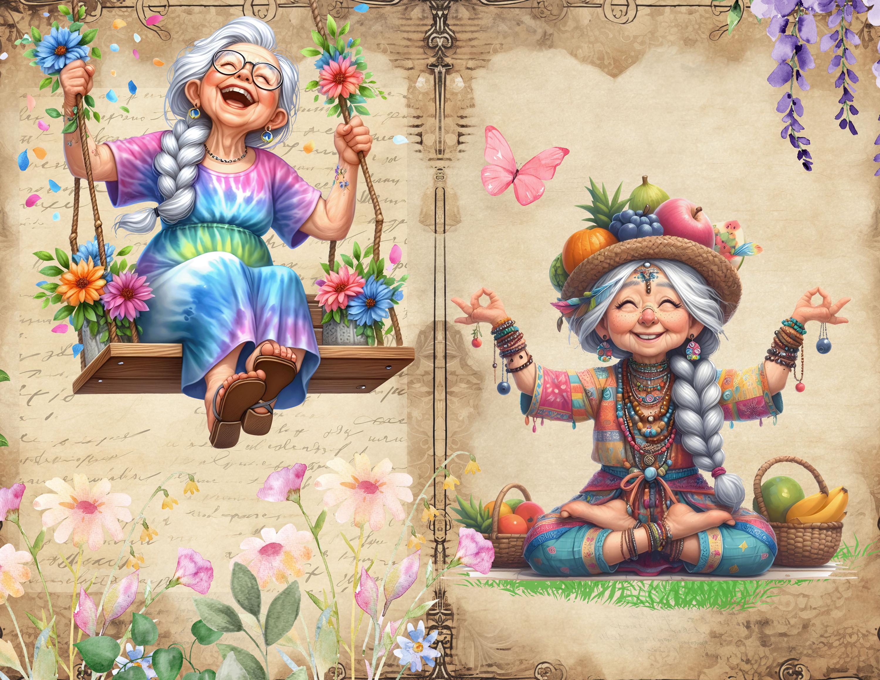 Hippie Old Lady Junk Journal Pages - Funny Old Woman - Digital Download ...