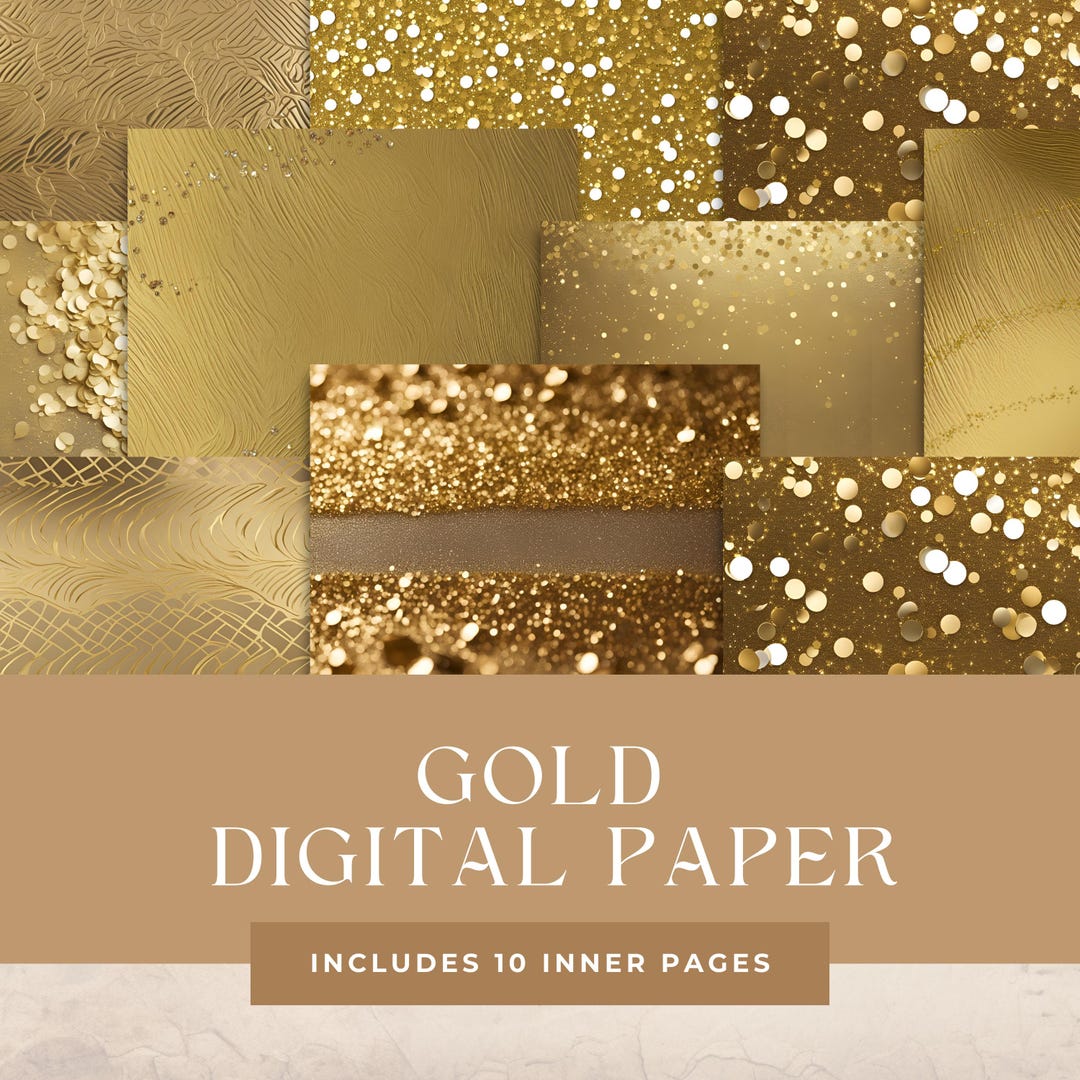 Gold Digital Paper Set - Glitter Textures - Scrapbook Paper - Instant ...