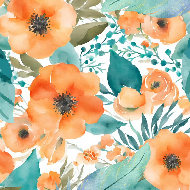 Orange and Teal Digital Paper Pack - Printable Scrapbooking - Instant ...