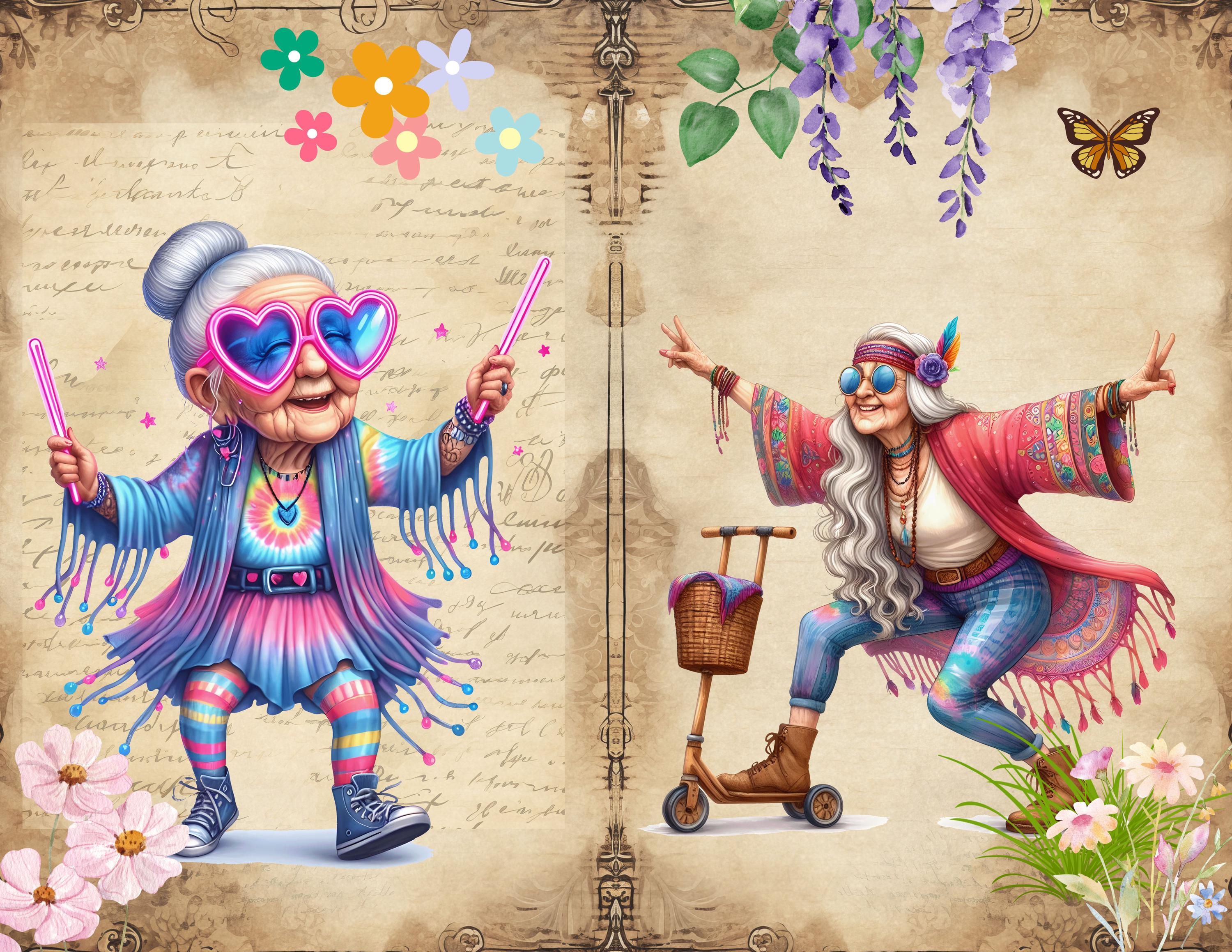 Hippie Old Lady Junk Journal Pages - Funny Old Woman - Digital Download ...