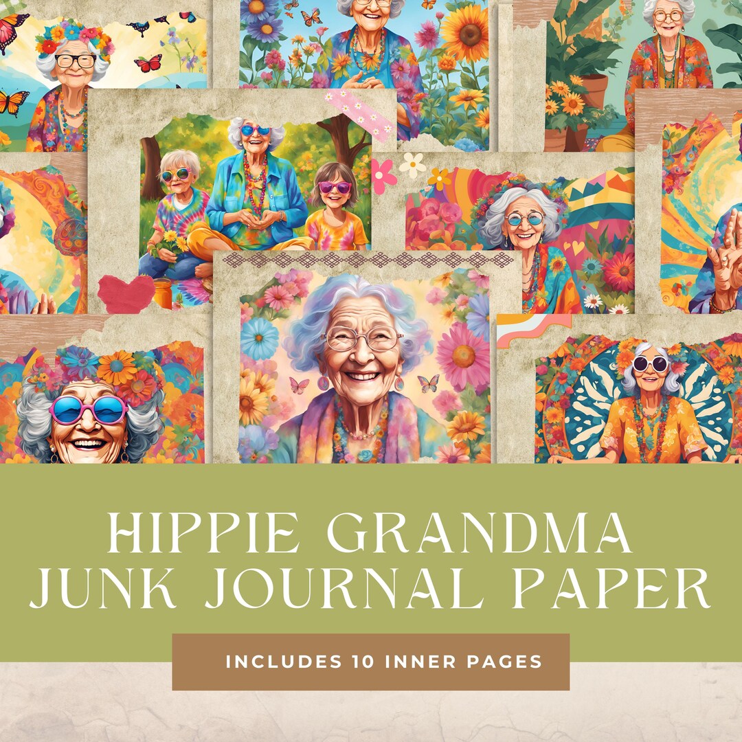 Hippie Grandma Digital Junk Journal Boho Scrapbook Template & Planner ...