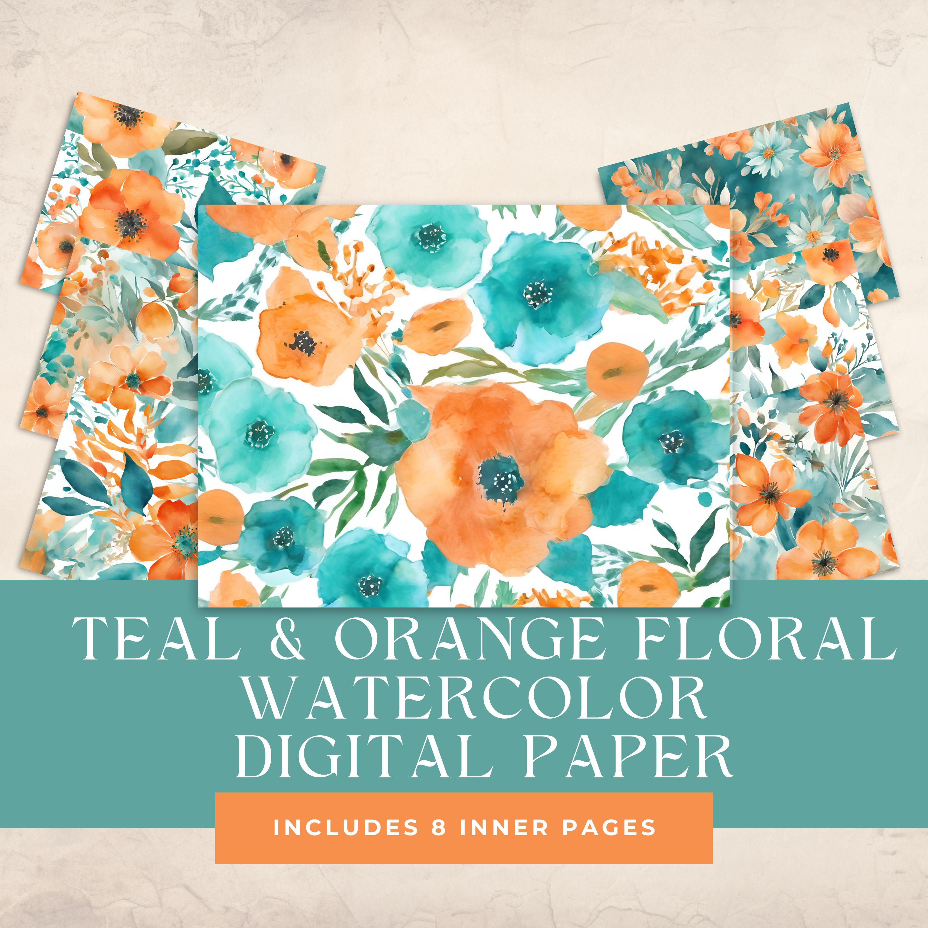 Orange and Teal Digital Paper Pack - Printable Scrapbooking - Instant ...