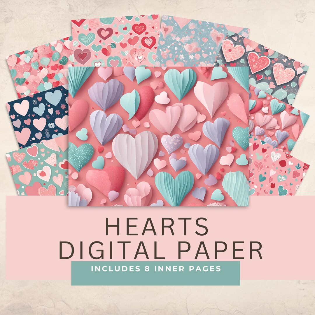 Hearts Digital Paper for Valentine's Day Crafts Designs | Vibrant ...