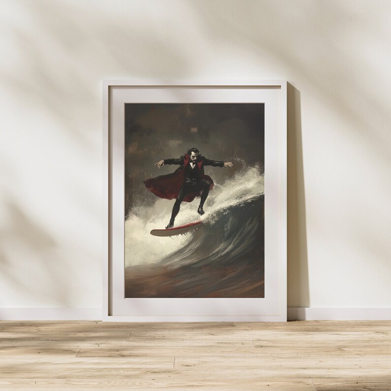 Dracula Surfing Gothic Waves – Dark Fantasy Art Print With Vampire ...