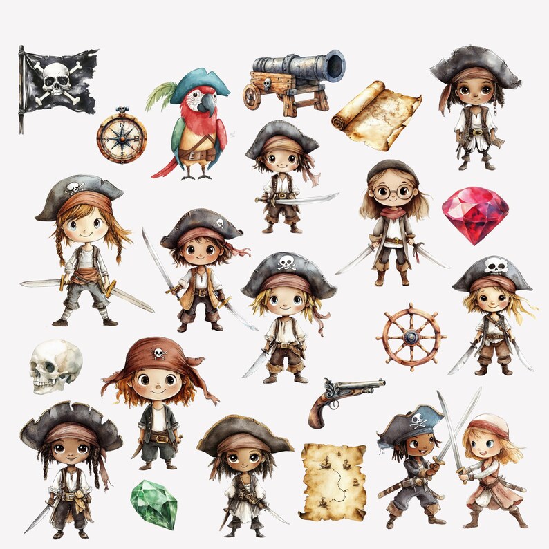 Pirate Kids Clipart | Cute Cartoon Pirates | Digital Download ...