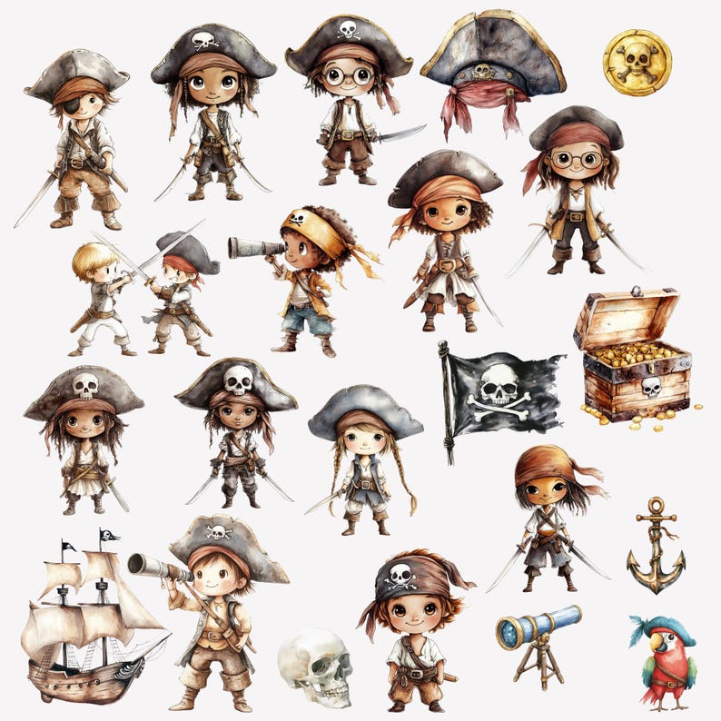 Pirate Kids Clipart | Cute Cartoon Pirates | Digital Download ...