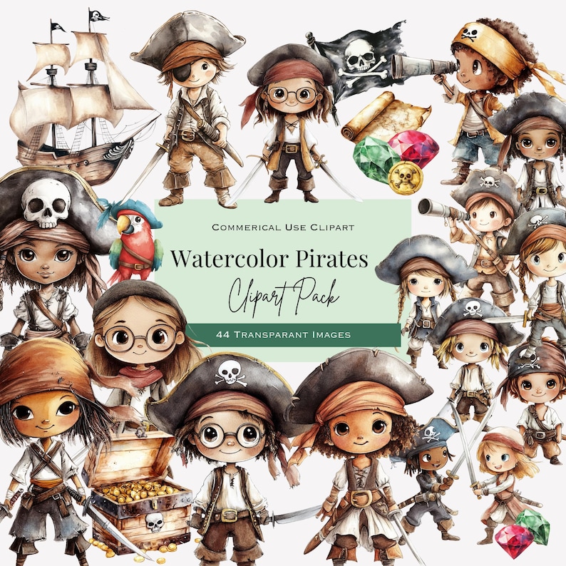 Pirate Kids Clipart | Cute Cartoon Pirates | Digital Download ...