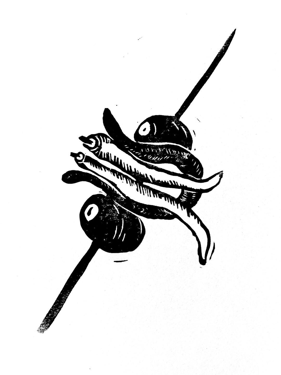 Linocut Gilda Pincho Print – Spanish Tapas Wall Art – Handmade Black ...