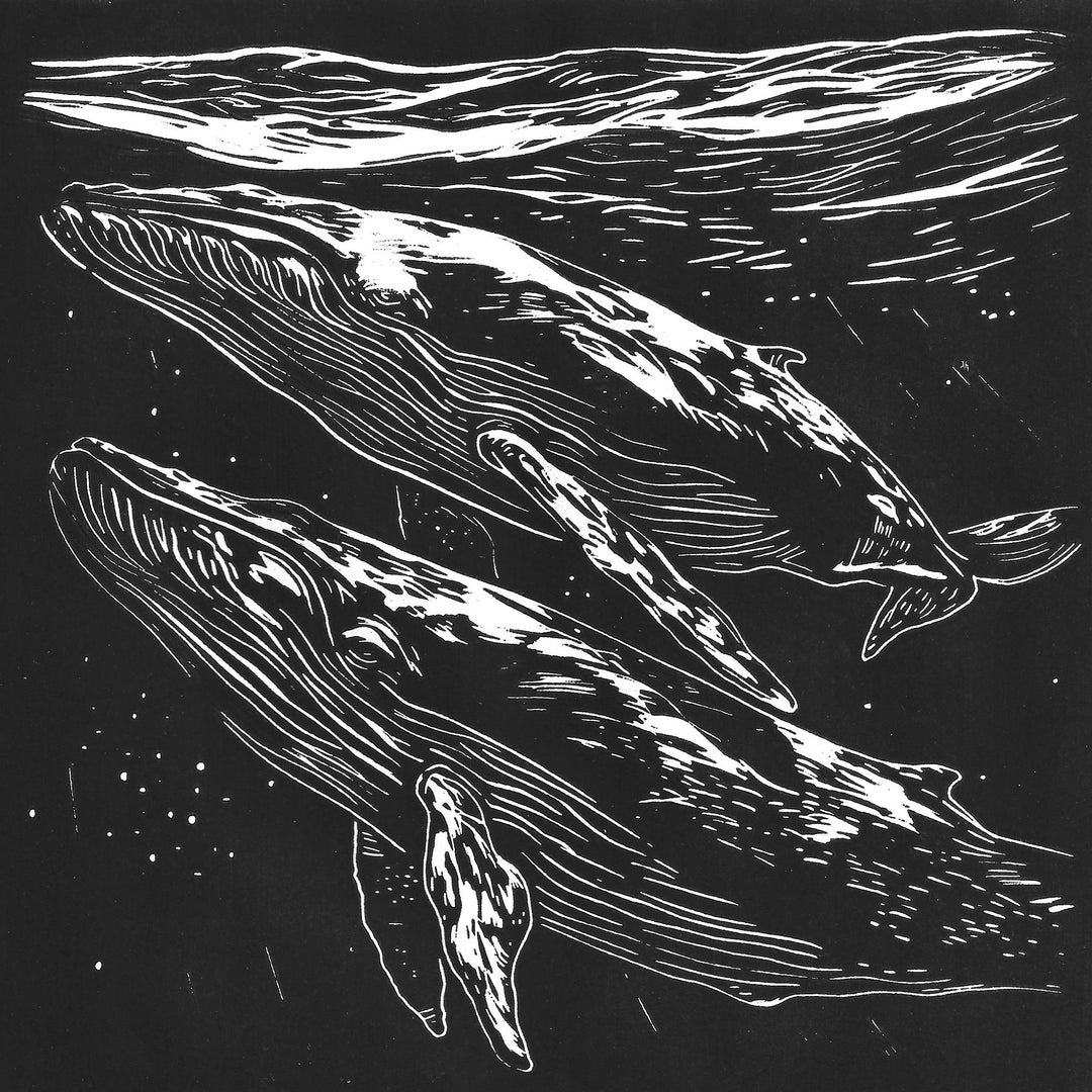 Linocut Whale Print – Ocean Wall Art – Handmade Black and White Poster ...