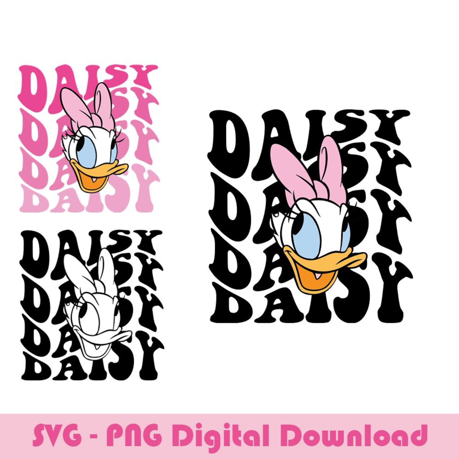 Wavy Daisy Duck Svg Png Cricut, Daisy Birthday, Layered by Color, Retro ...