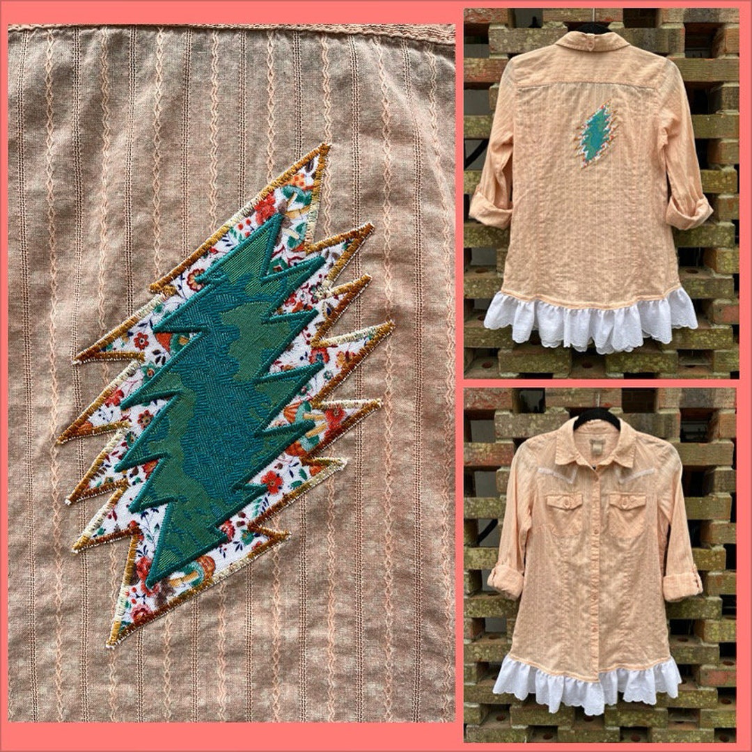 Small Upcycled Southwestern Bolt Appliqué Shirt - Etsy