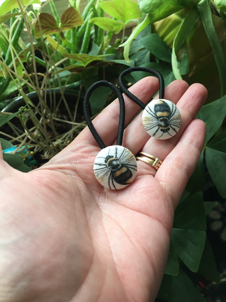 Bee Kind Fabric Covered Button Hair Tie Set Thin Hair, Long Beads ...
