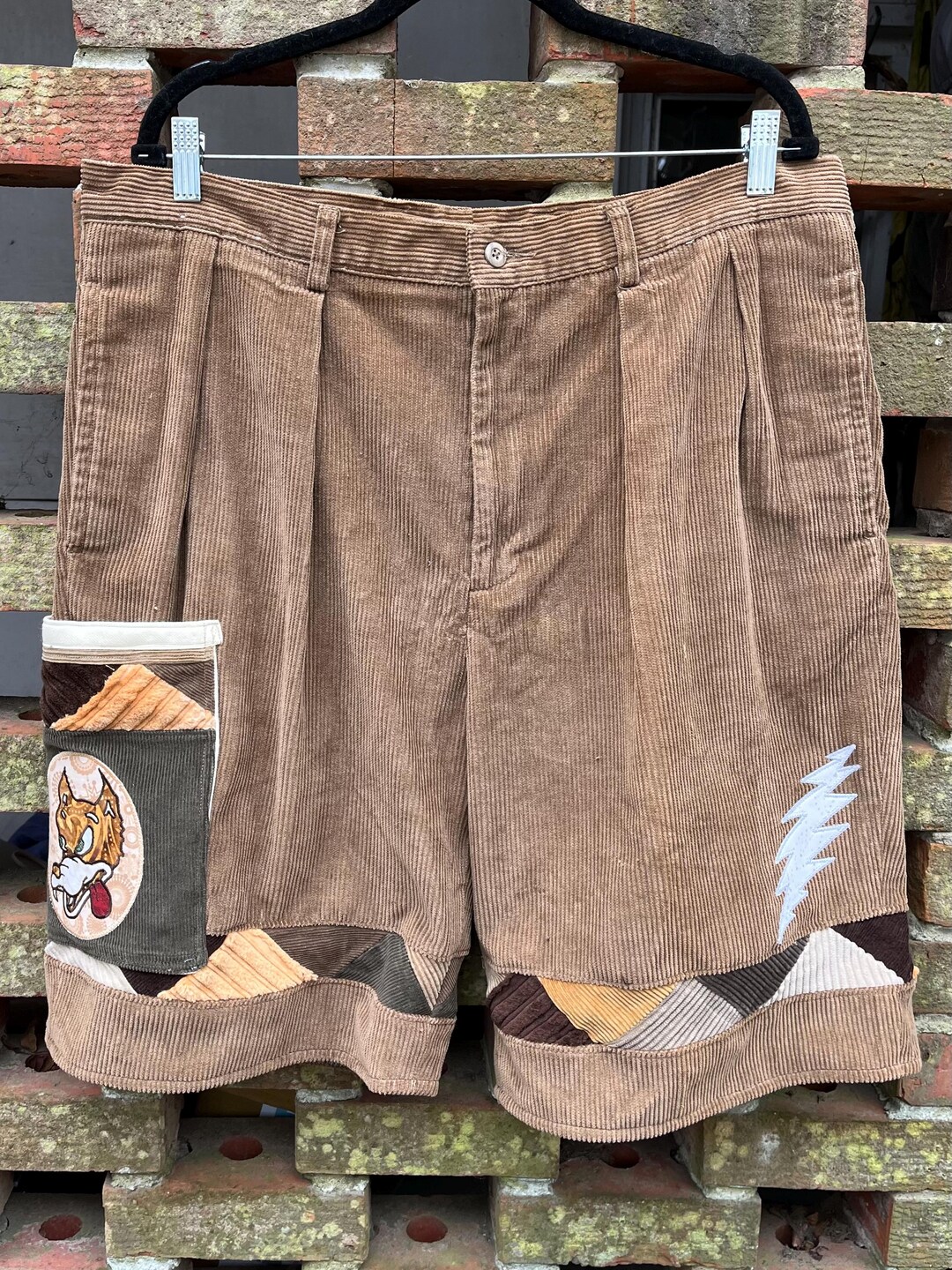 Men's Size 37 Deadhead Wolf Patchwork Corduroy Shorts - Etsy
