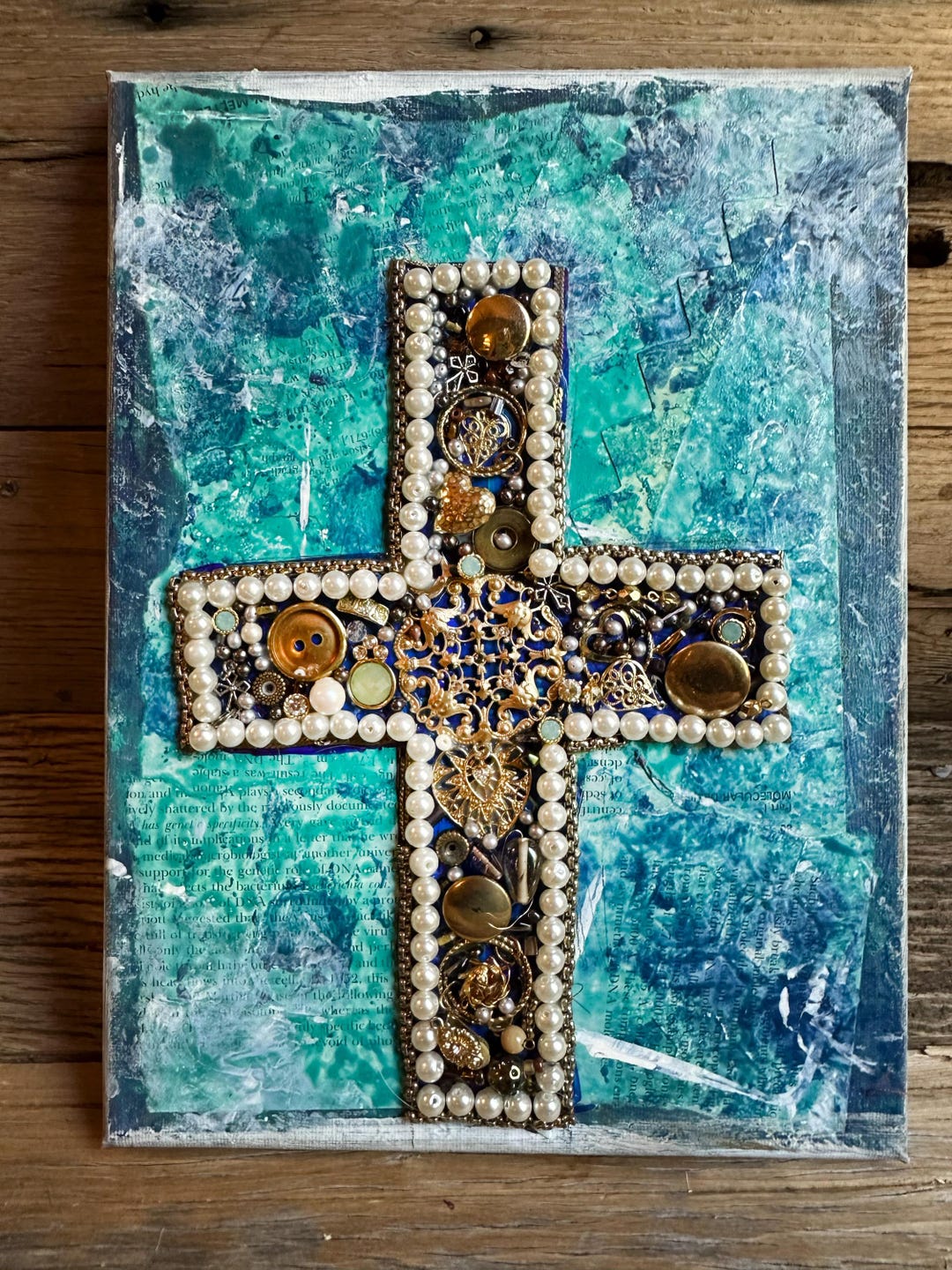 Cross 3D Costume Jewelry Collage Canvas 11x14 Vertical - Etsy