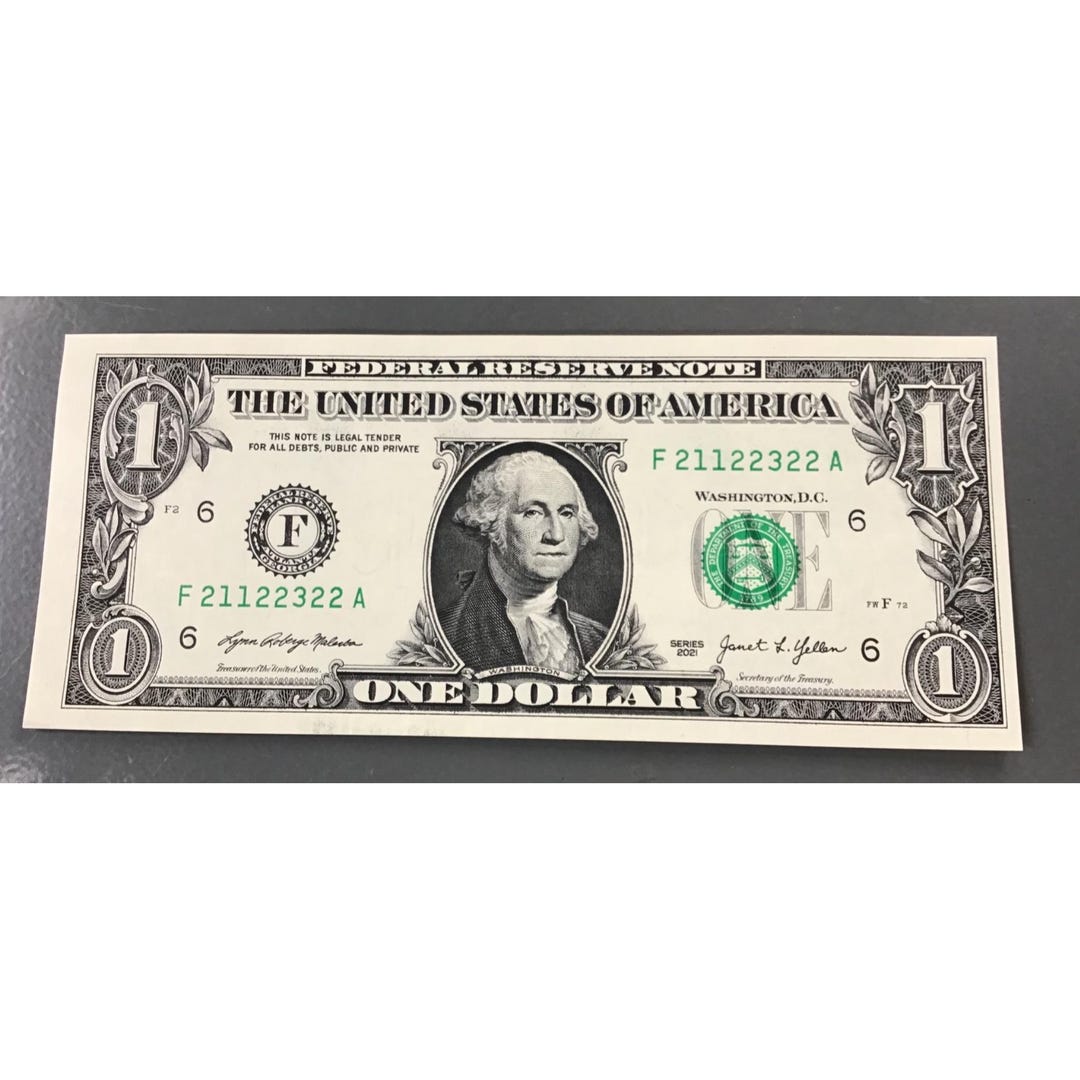 Fancy Serial Number True Trinary One Dollar F2112232A Miscut Error GEM ...