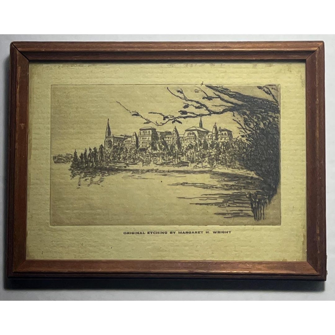 Vintage Original Etching Margaret H. Wright Wellesley College Hall Art ...