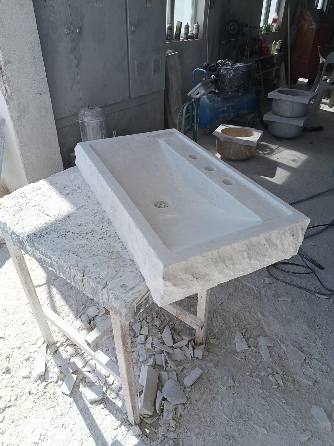 Hand Carved Calacatta Beige Marble Sink: Wall Mounted Farmhouse Style ...