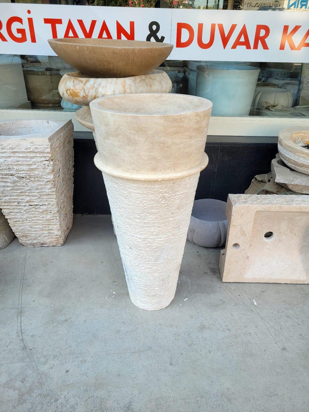 Modern Cone Stone Vertical Sink Basin, Decorative Concrete Bathroom ...