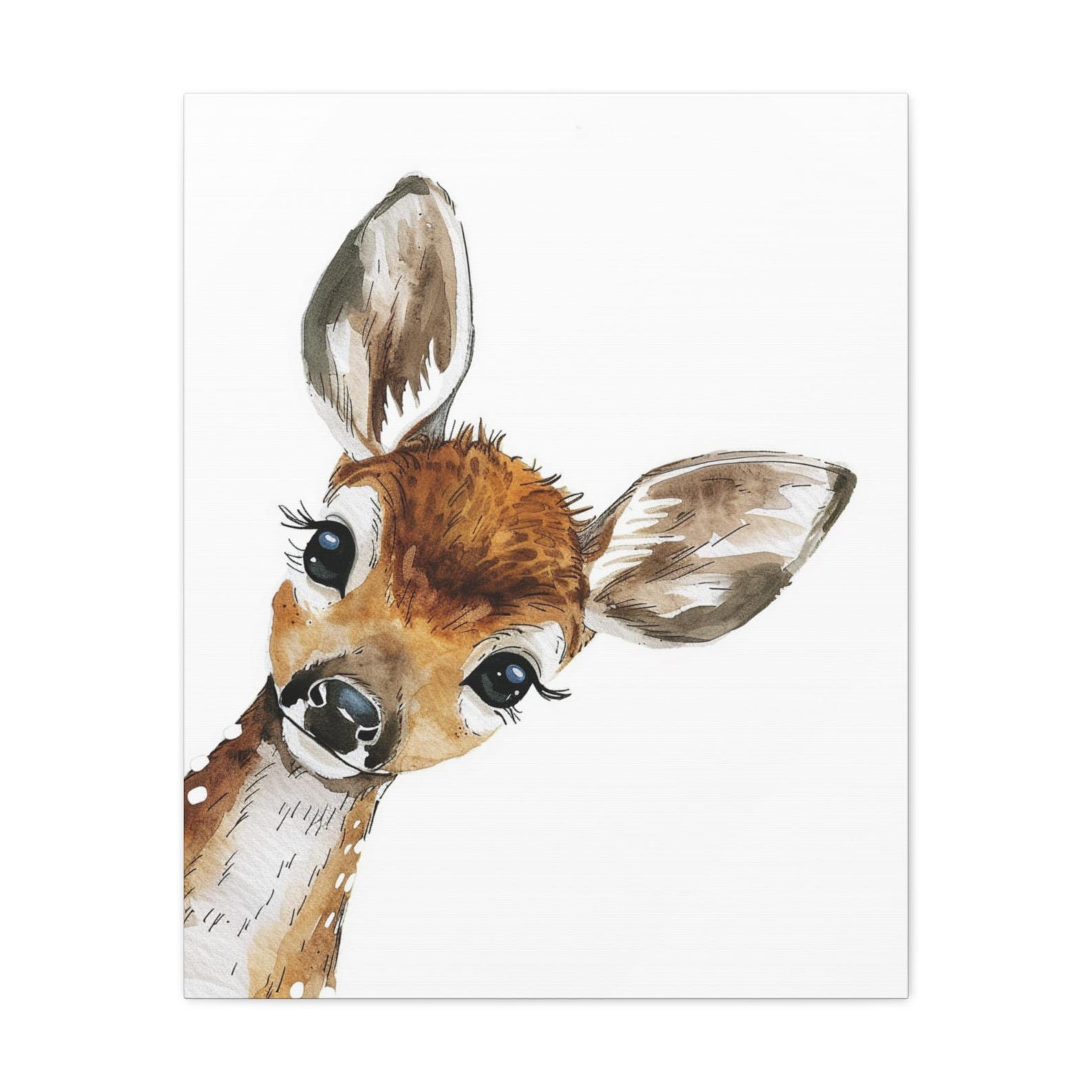 Canvas Print - Watercolor Baby Deer Peeking in From Side of Picture ...