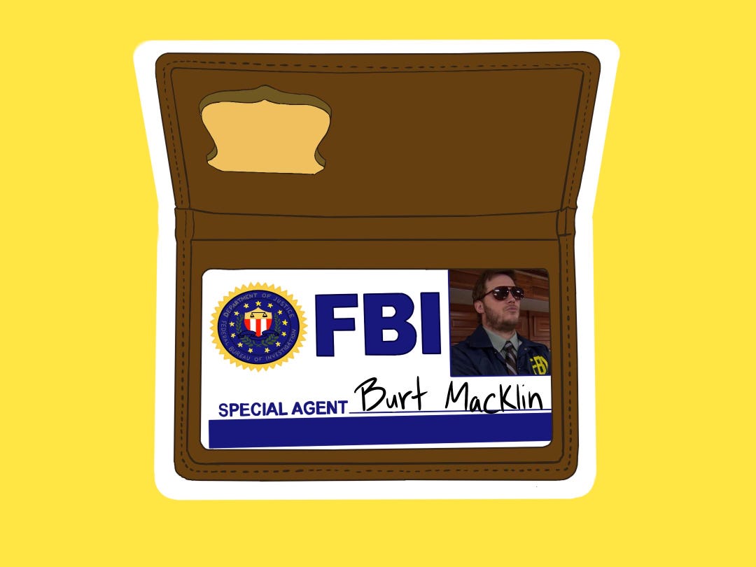 Burt Macklin FBI andy Dwyer Decal Parks and Rec Sticker - Etsy