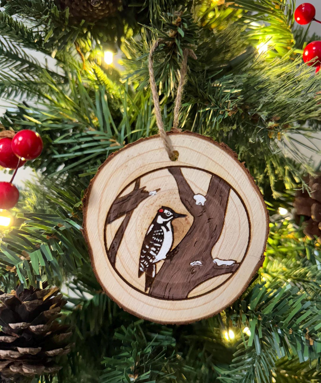 Hanging Wooden Woodpecker Ornament, Original Artwork, Hand-painted ...