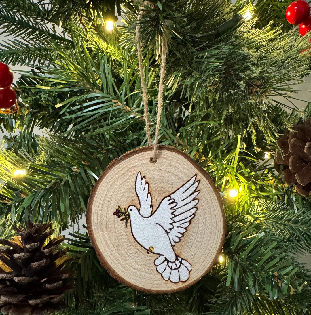Hanging Wooden Dove Ornament, Original Artwork, Hand-painted, Natural ...
