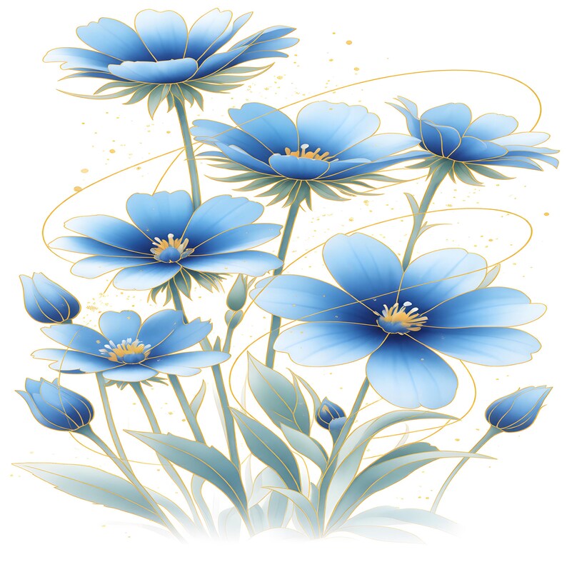 10 Watercolor Pale Blue Flowers Clipart Bundle, Dusty Blue Floral ...