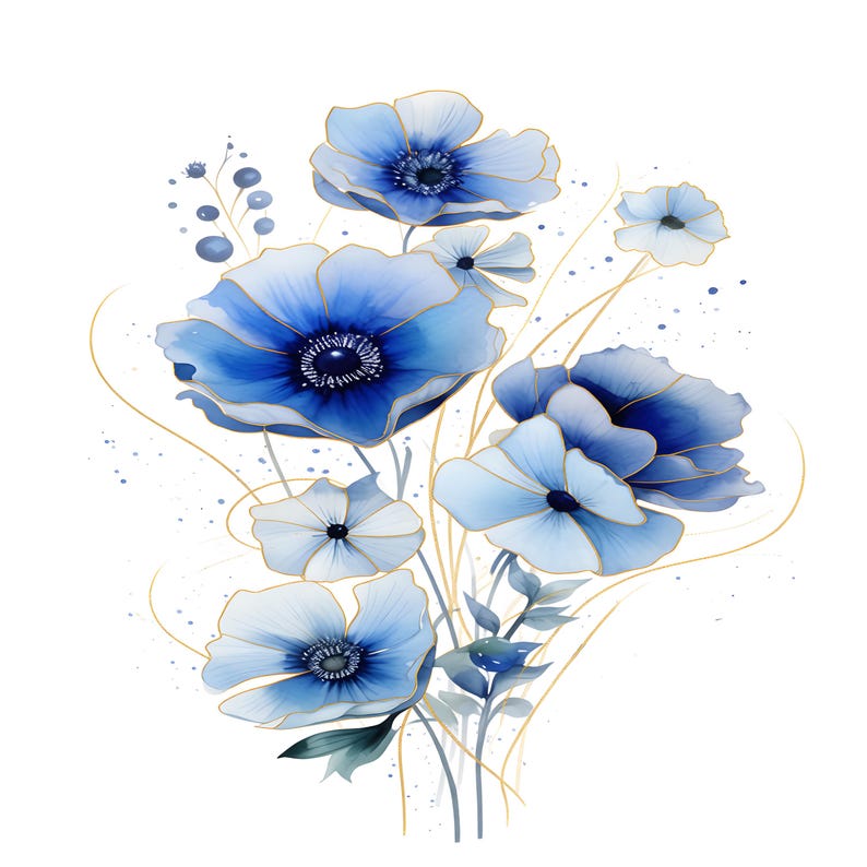 10 Watercolor Pale Blue Flowers Clipart Bundle, Dusty Blue Floral ...
