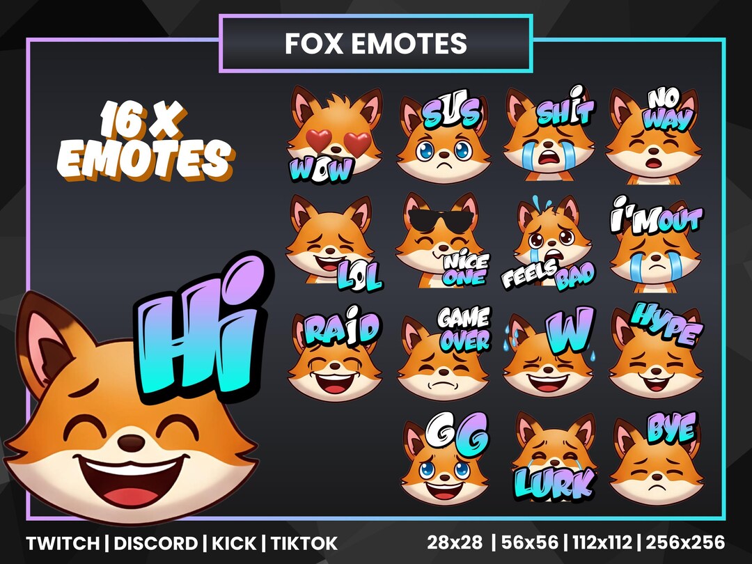 Fox Emotes for Twitch & Discord | 16 Cute Fox Stream Emotes | Funny ...
