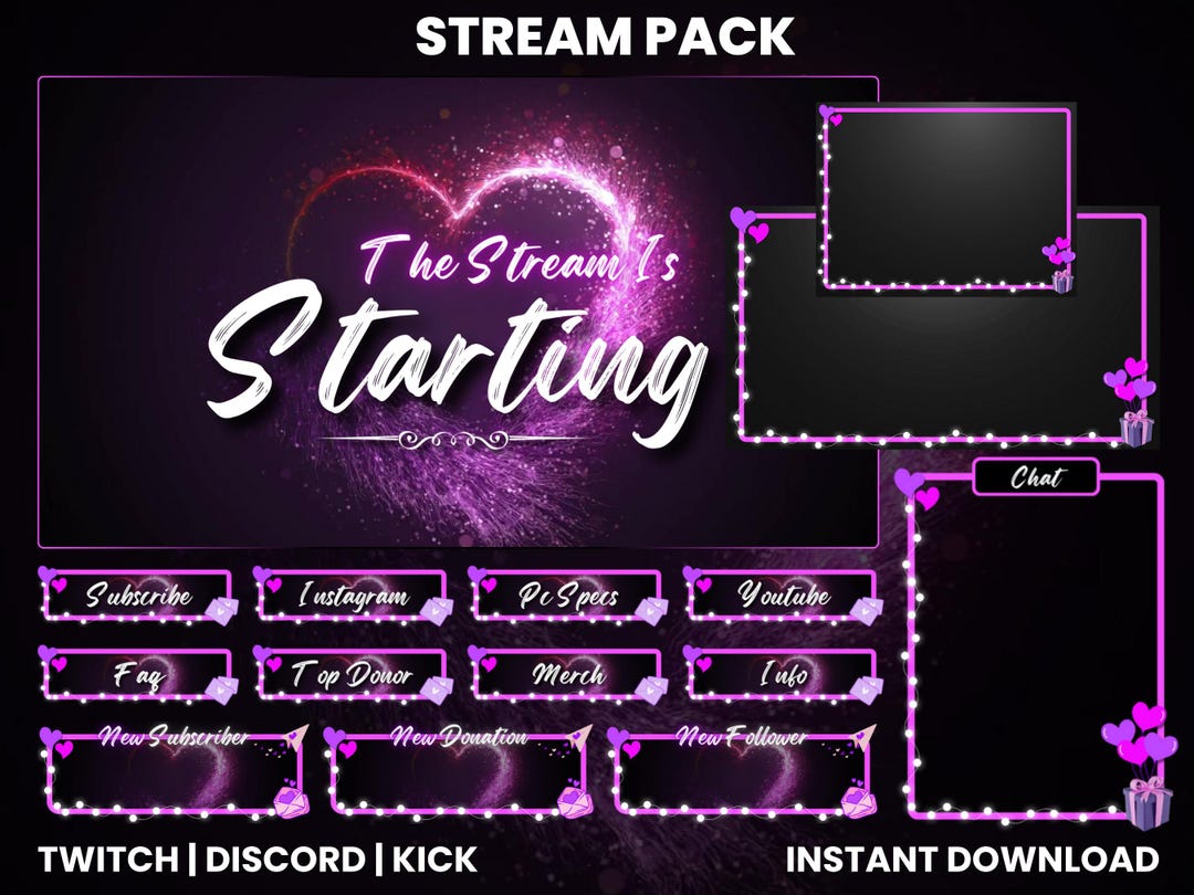 Animated Twitch Stream Pack | Valentines Stream Pack | Purple ...