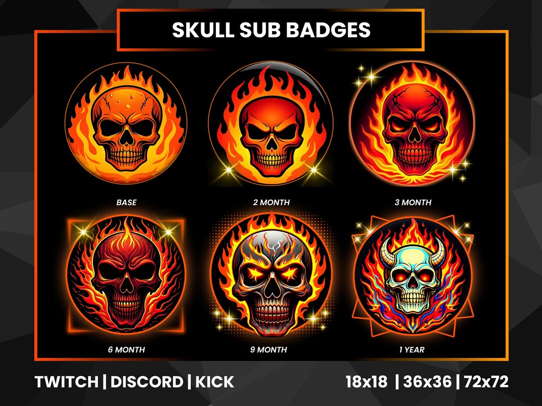 Flaming Skull Sub Badges | Twitch Loyalty Badges | Kick & Discord Sub ...