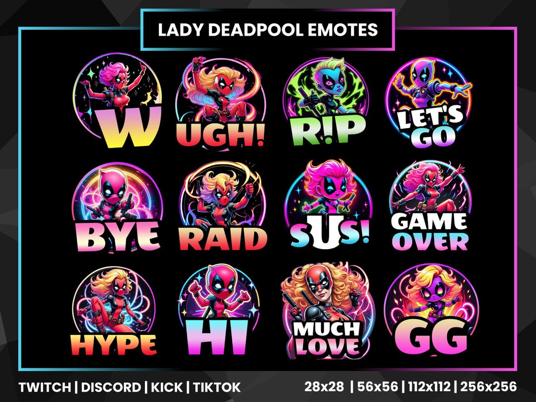 Lady Deadpool Twitch Emotes | Text Emotes | Deadpool Emotes | Chibi ...