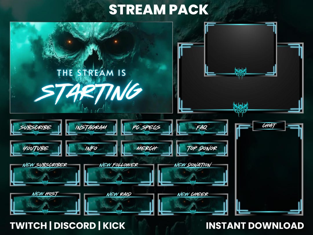 Terrifying Skull Stream Pack | Animated Screens | Twitch Overlay | Sea ...