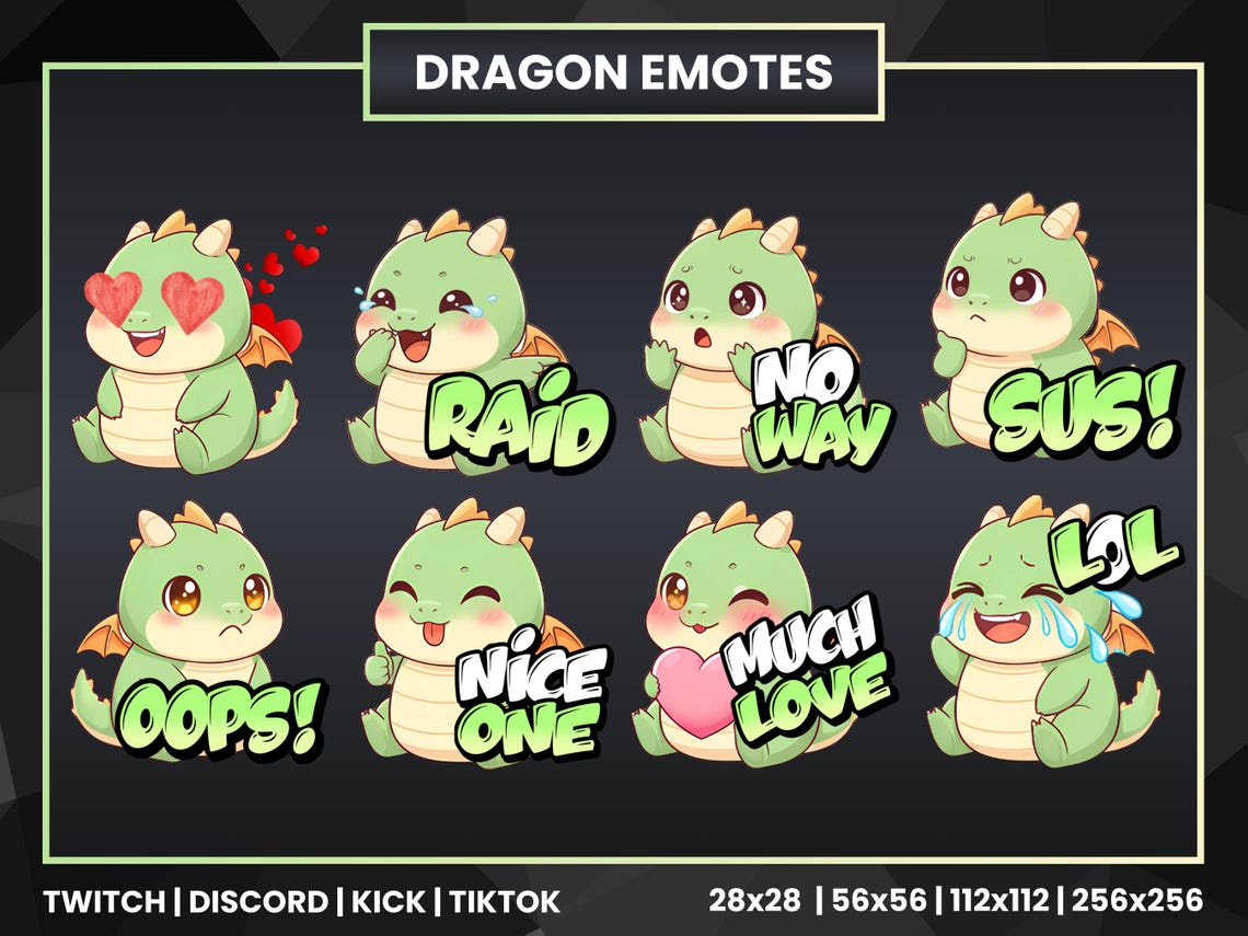 Dragon Emotes for Twitch & Discord | 16 Cute Dragon Stream Emotes ...