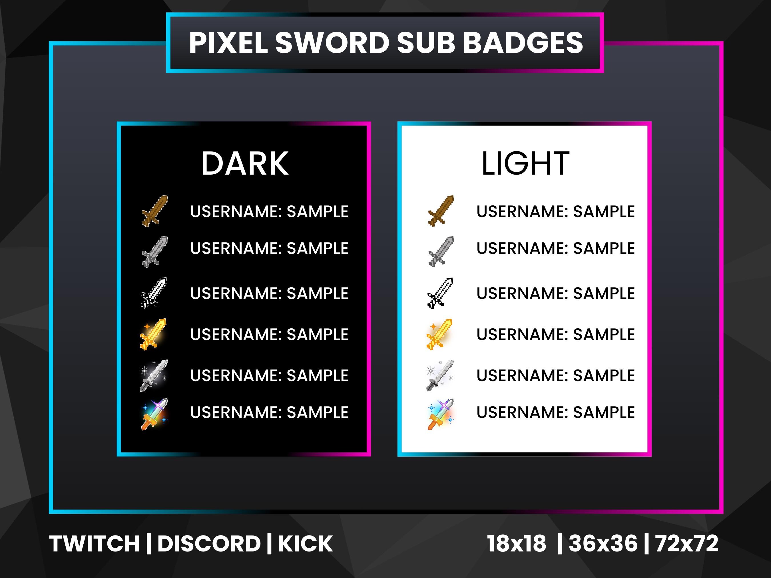 Twitch Sub Badges | Bit Badges Twitch | Sword Sub Badges | Pixel Bit ...