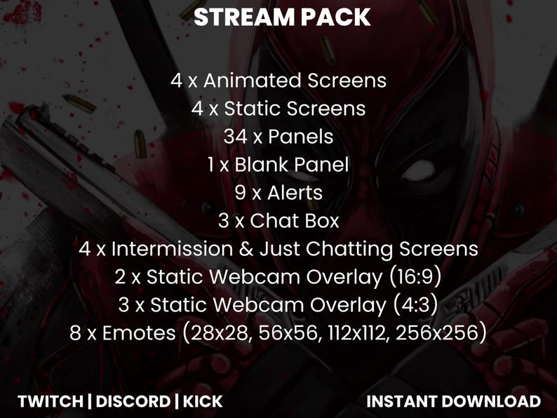 Twitch Stream Pack | Twitch Screen Overlay | Deadpool Stream Pack ...