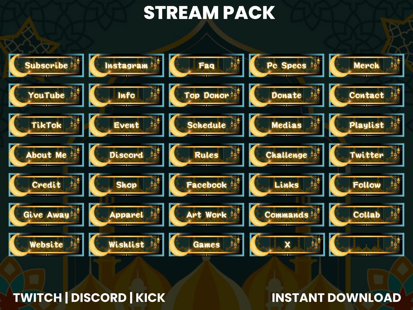 Ramadan Twitch Stream Pack | Twitch Screen Overlay | Webcam Overlay ...